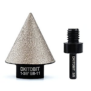 Diamond Beveling Chamfer Bit 1-3/8 Inch (35mm) Countersink Drill Bits with 5/8-11 Thread to 3/8” Hex Shank Adapter for Angle Grinder & Drill Enlarging Trimming Holes in Porcelain Ceramic Granite Tiles