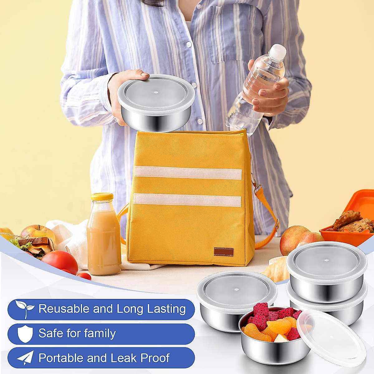 Yiyiring 16 Pack 9 oz Stainless Steel Container Stainless Steel Snack Containers with Lids Metal Food Storage Containers Leak Proof Metal Lunch Box