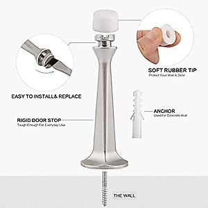 GDFYMI Solid Rigid Door Stops, Heavy Duty Durable Door Stopper Wall Protector with Soft Rubber Tip, Zinc Alloy (White, 4 Pack)