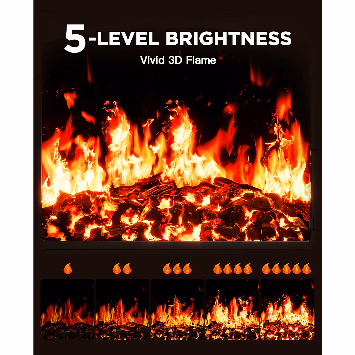 Silonn Electric Fireplace Heater, 5300 BTU Portable Fireplace with App & Remote,24-inch Low Noise Electric Fire Place with 5 Brightness Levels, Temp Control & Timer for Living Room, Bedroom, Black