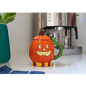 100 North ESNCHMG-PN Halloween Orange Pumpkin Jack O'Lantern Character 16 ounce Glossy Ceramic Coffee Tea Cup Mug For Your Favorite Morning Brew