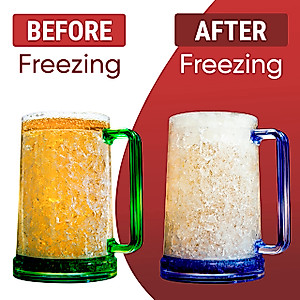 Beer Mugs with Gel Freezer 16 oz, Double Walled Beer Mugs with Handles, Color Handles Set Of 4