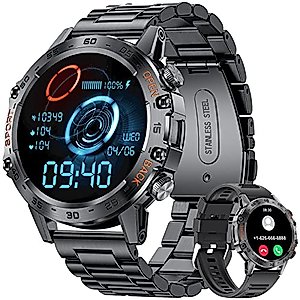 Military Smart Watches for Men, Smart Watch with Bluetooth Voice Call Compatible Android iOS Phone, Smartwatch with Heart Rate SpO2 Blood Pressure Sleep Monitor, IP67 Waterproof Tactical Watch, 400mAh