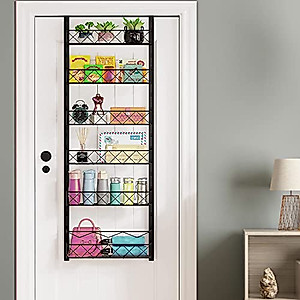 PilavAloo 6-Tier Over the Door Pantry Organizer with Hooks, Adjustable Hanging Door Spice Rack, Hanging Door Shelf for Canned Goods Storage or Bedroom Bathroom Beauty Supplies Organizing