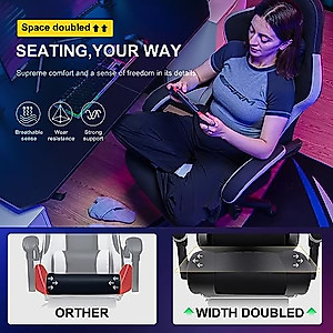 GTPLAYER Gaming Chair with Footrest Fabric Office Chair with Pocket Spring Cushion and Linkage Armrests, High Back Ergonomic Computer Chair with Lumbar Support Task Chair Black