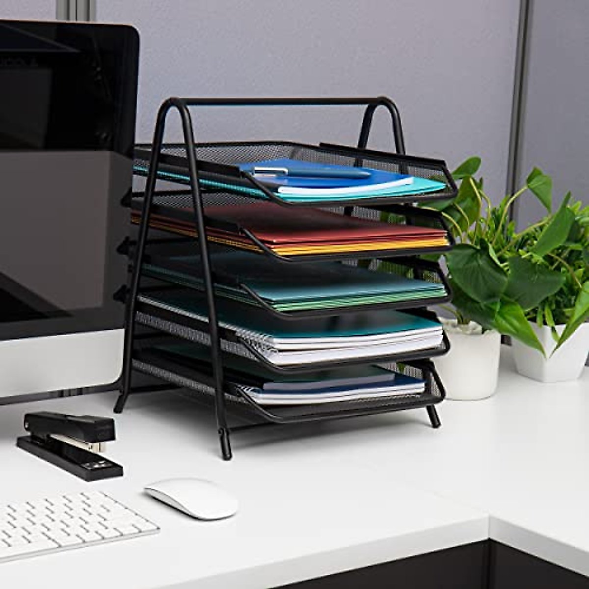 Mind Reader Desk Organizer with 5 Sliding Trays for Letters, Documents, Mail, Files, Paper, Black