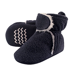 Hudson Baby unisex baby Cozy Fleece and Sherpa Booties Slipper Sock, Navy, 6-12 Months Infant US