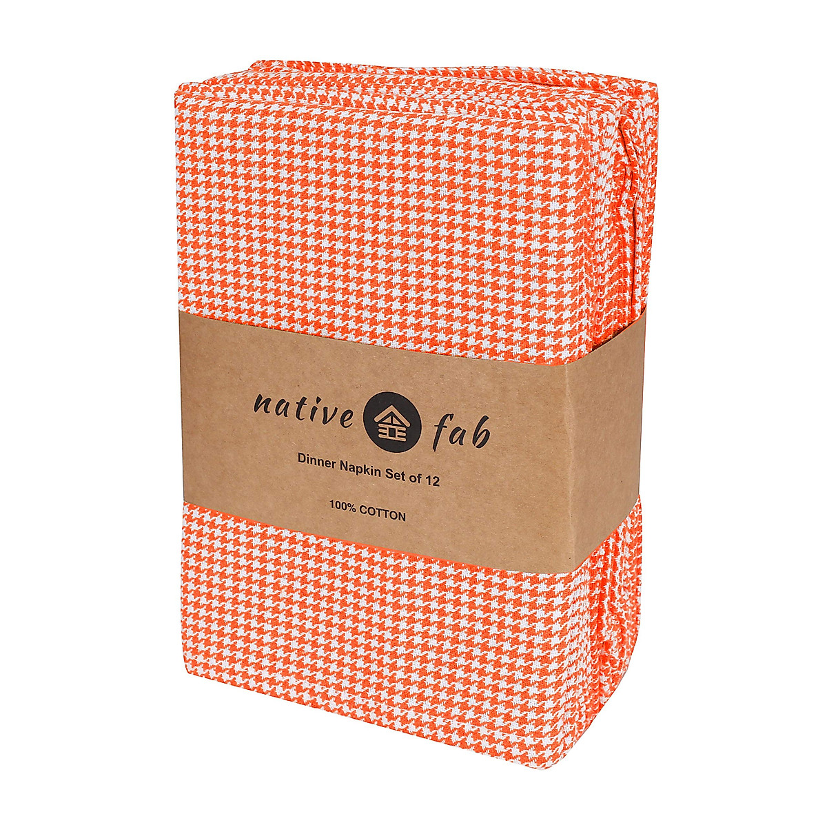 Native Fab Houndstooth Vintage Cloth Dinner Napkins Set of 12 Cotton 18x18 Soft Absorbent Restaurant Hotel Quality - Everyday Easy Care Washable Wedding Dinner Napkins Bulk - Orange