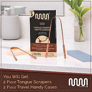 MasterMedi Tongue Scraper with Case Easy to Use Tongue Scraper for Adults, Tongue Cleaner for Oral Care & Hygiene (Copper Set of 2 (with Travel Case))