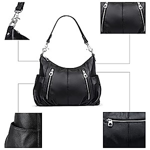 HESHE Genuine Leather Purses for Women Shoulder Hobo Bag Crossbody Satchel Handbags Designer Ladies Totes Purse(Black)