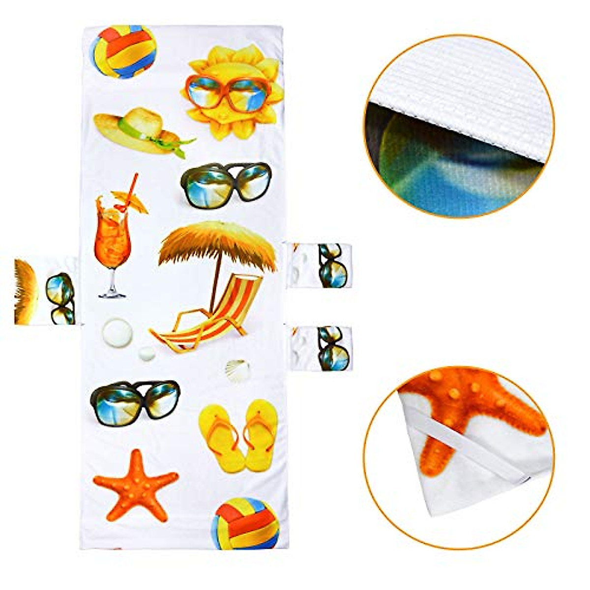 Beach Chair Cover Microfiber Beach Towel Patio Chaise Lounge Cover Pool Chair Cover Towel with Pockets Sunbathing Towel for Summer Hotel Holiday Garden, No Sliding