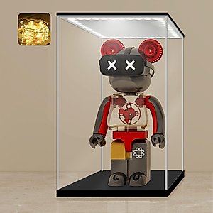 LANSCOERY Clear Acrylic Display Case with LED Light, Large Showcase and Display Box, Dustproof with UV Protection, Perfect for Figures Collectibles - 11.8x11.8x15.7inch