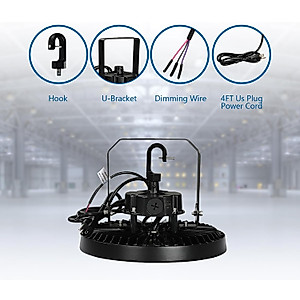 Sokply UFO LED Warehouse Light High Bay Dimmable 0-10V with US Plug 4Ft Cable, 200W (Eqv.1000W MH/HPS), 5000K, lP65 Commercial Area Lighting Fixture for Warehouse Workshop Garage Barn, UL Listed