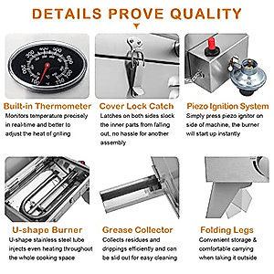 ROVSUN Portable Tabletop Propane Grill, Outdoor Gas Grill with Built-in Thermometer & Full Stainless Steel Body for Picnic Camping BBQ RV Patio Garden