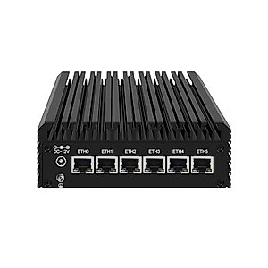 HUNSN Micro Firewall Appliance, Mini PC, VPN, Router PC, Intel J6413, RJ09, AES-NI, 6 x Intel 2.5GbE I226-V LAN, Console, HDMI, DP, SIM Slot, Barebone, NO RAM, NO Storage, NO System