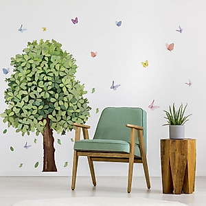 Runtoo Large Green Tree Wall Decal Plant Butterfly Wall Stickers for Living Room Bedroom Classroom Kids Nursery Wall Decor