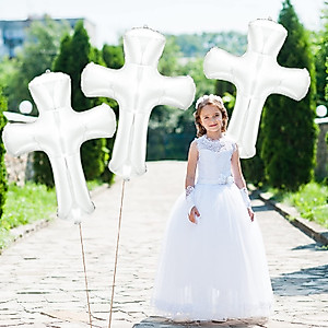 6 Pcs 34 Inch Cross Shape Balloon Jumbo Baptism Balloons Christmas Large Memorial Balloons Communion Christening Religious Foil Balloon Foil Party Balloon for Xmas Home Outdoor Decorations (White)
