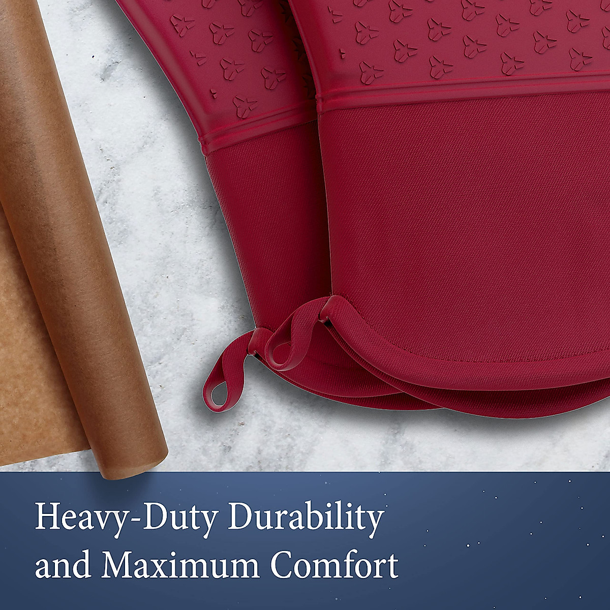 Cosy House Collection 4-Piece Oven Mitt & Pot Holder Set - 500°F Heat Resistant Trivet Cooking Gloves - Flexible, Durable & Comfortable Long-Lasting Silicone - Cooking, Baking & Grilling (Red)