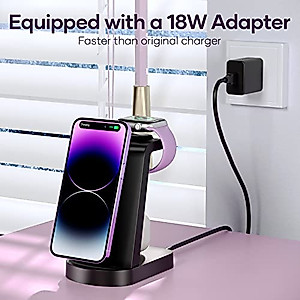 Wireless Charging Station, Hadisala 3 in 1 Fast Charger Stand Compatible with iPhone 14/13/12 Pro Max/XS, AirPods 3/2/1/pro, iWatch Series 8/7/6/5/4/SE, and Galaxy Phone Series