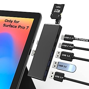 Surface Pro 7 USB Hub 7 in 2 Docking Station Multiport Adapter Expand 4K Display 3×USB Port 1×USB C Ports1×Multi-Function USB C 3.1 Port Support 60W PD Charging SD/TF Card Reader