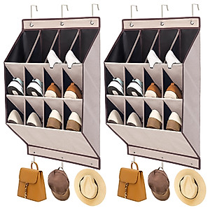 STORAGE MANIAC Over the Door Hanging Shoe Organizer, 2 Pack, 12 Large Pockets Shoe Storage Rack Organizer for Closet and Dorm Narrow Door Shoe Storage, Oat Beige