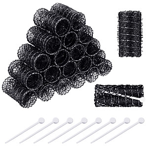 20 Pieces Hair Styling Brush Roller Hair Curler Roller Hair Mesh Roller and 20 Pieces Plastic Roller Picks for Women Girls Hair Styling (2.5 x 1.4 Inch,Black)