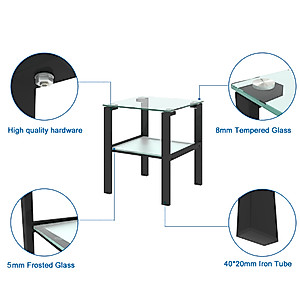 POULEII Living Room Table Set,3 Piece Glass Coffee and End Tables Set for Room,Coffee with Tempered Tabletop Metal Frame Apartment, Small Space Black