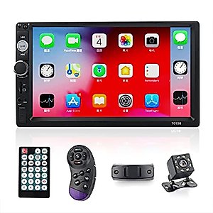 SKsek Double Din 7 Inch Car Stereo with Mirror Link, MP5 Multimedia Sensitive Touch Screen Car Radio with 8LED Backup Camera, Remote Control Support Multiple Audio FM Radio Wireless USB/SD/AUX