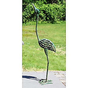 Seraphic Cast Iron Garden Decor Crane Bird Statues, Antique Green, Set of 2