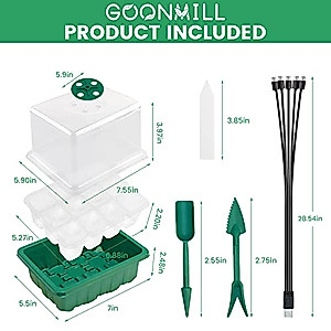 Seed Starter Tray with Grow Light, 5 Packs Plant Starter Tray Seedling Starter Kit with Humidity Domes Base Indoor Greenhouse Mini Propagator Station for Seeds Growing Starting (12 Cells per Tray)