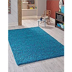 Rugs.com - Über Cozy Solid Shag Collection Rug – 8' x 10' Turquoise Shag Rug Perfect for Living Rooms, Large Dining Rooms, Open Floorplans
