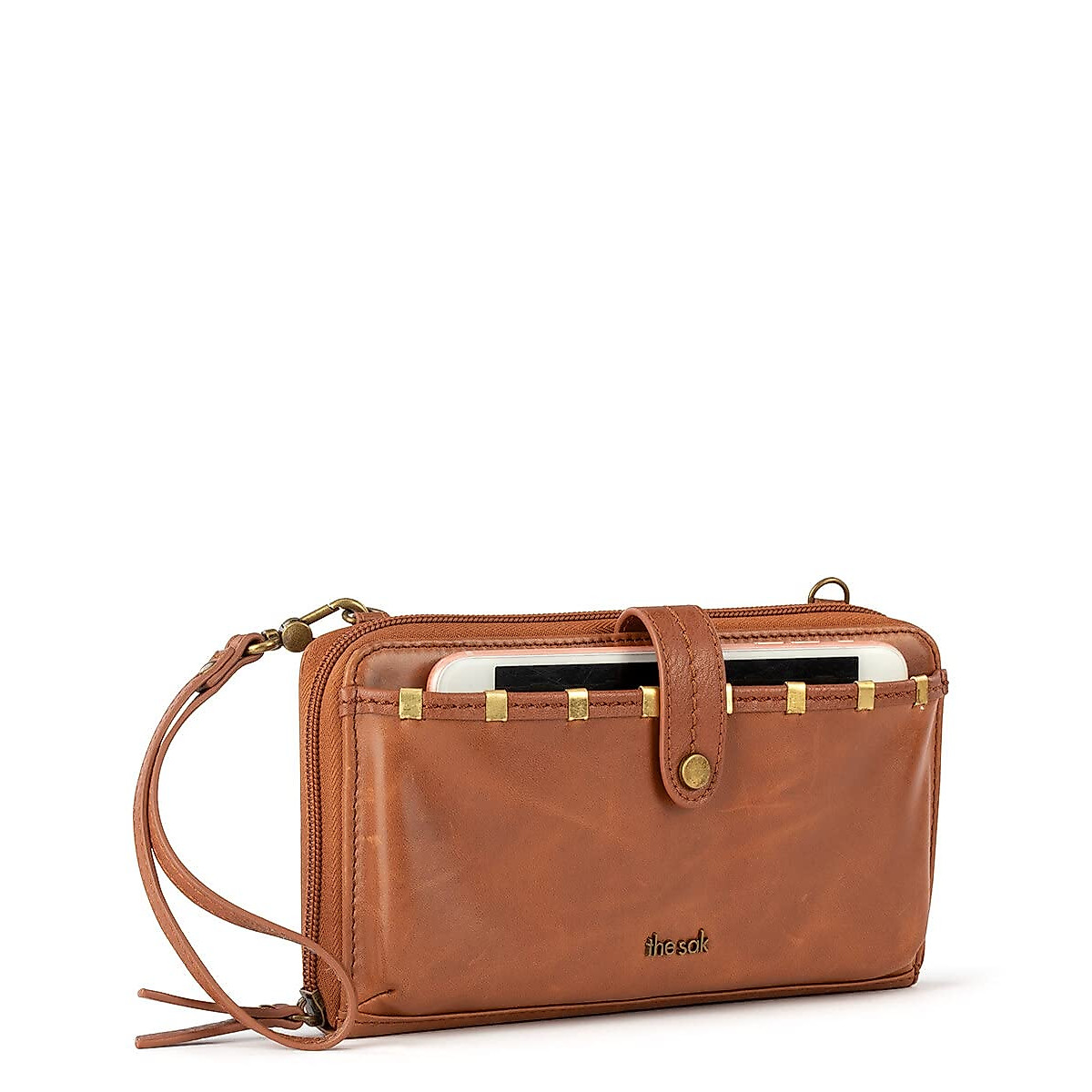 The Sak Iris Smartphone Crossbody Purse - Women's Cellphone Bag & Wallet For Everyday - Convertible Wristlet With Zipper in Tobacco/Leather