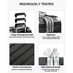 LUGGEX Aluminum Frame Luggage Sets, 100% Polycarbonate Hard Shell Checked Suitcase with 4 Corners, Zipperless Luggage with Spinner Wheels
