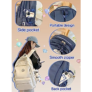 Romlvy Kawaii Backpack with Cute Accessories Classic Multi Pockets Large Capacity Daypack Practical Aesthetic Backpack (Black)