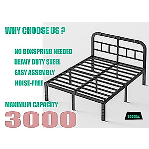 ZIYOO California King Bed Frame with Headboard 14 inch High Heavy Duty Steel Slat with 3000lbs Support, Easy Assembly, Noise Free-Black