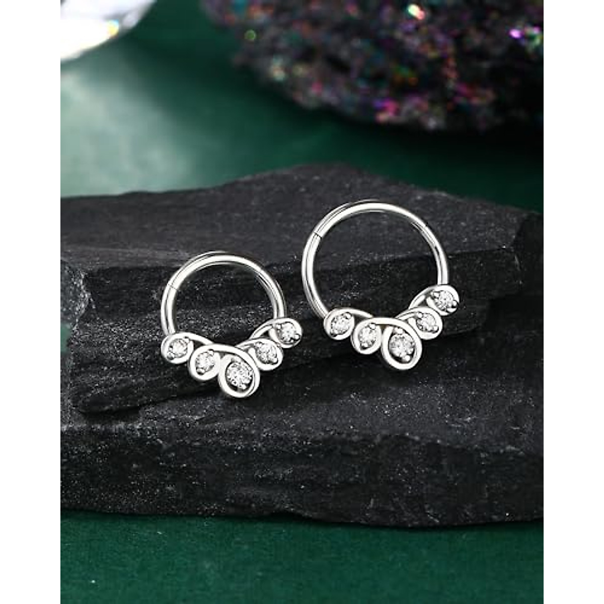 COCHARM Minimalist Septum Ring 16G Silver Flower Septum Nose Rings Clear CZ Helix Daith Earrings for Women Men Dainty Sparkly Helix Daith Piercing Jewelry Surgical Steel