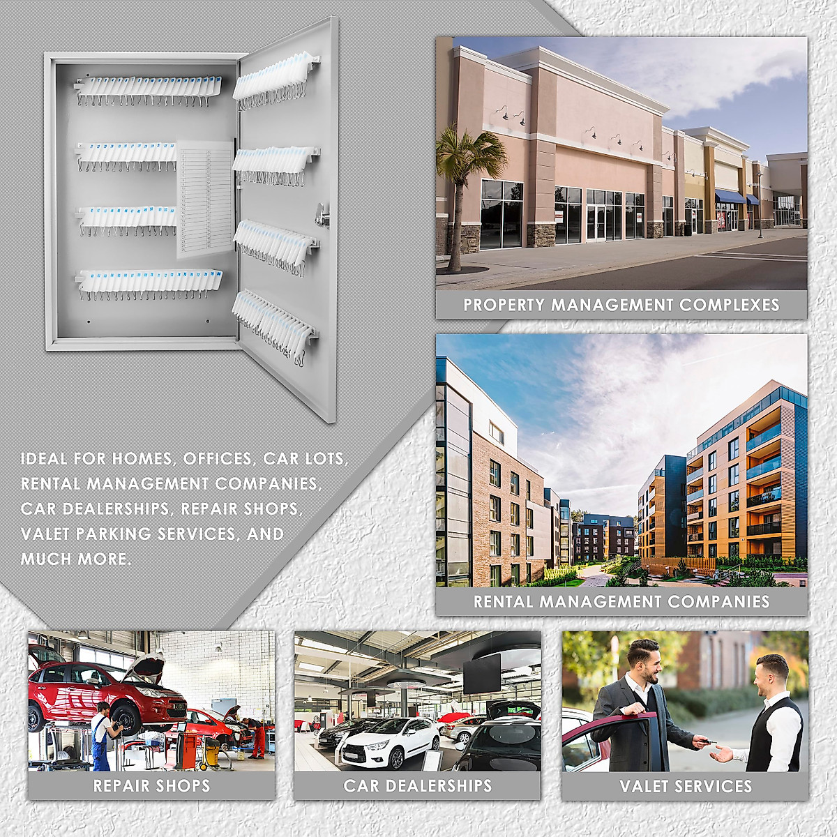 Barska Key Lock Key Cabinet Lock Box with Numbered Hooks and Tags - 160 POSITION - WHITE TAGS