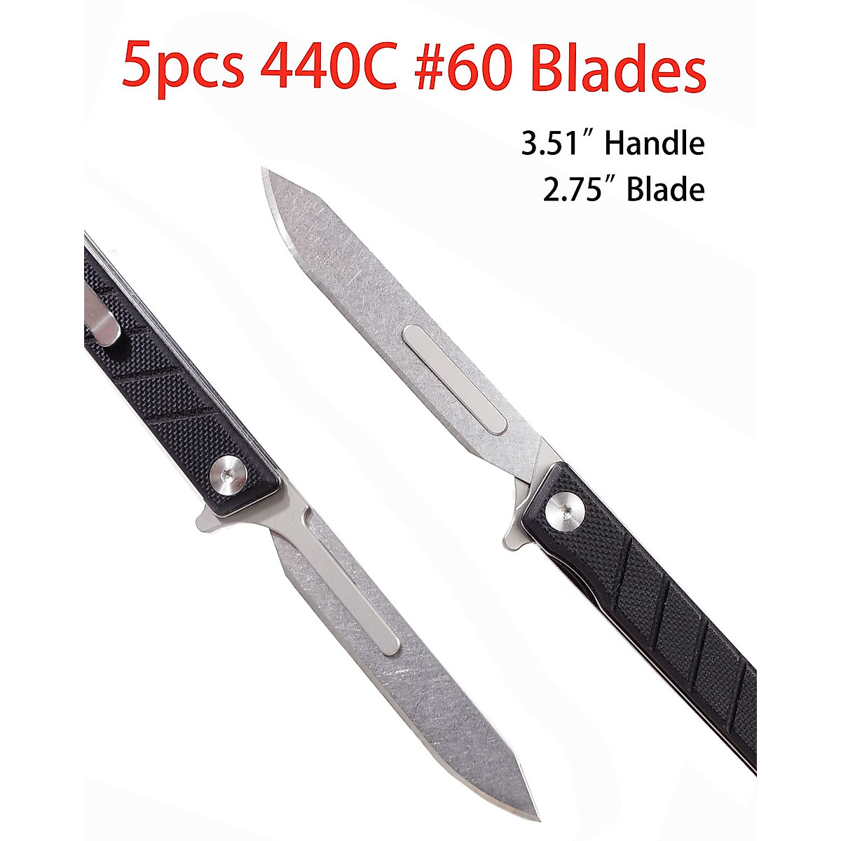 ainhue A35 Small Flipper Folding Pocket Scalpel Knife with 5pcs #60 Replaceable Blade, Black Texture G10 Handle with Liner Lock Pocket Clip, Utility Compact EDC Knives