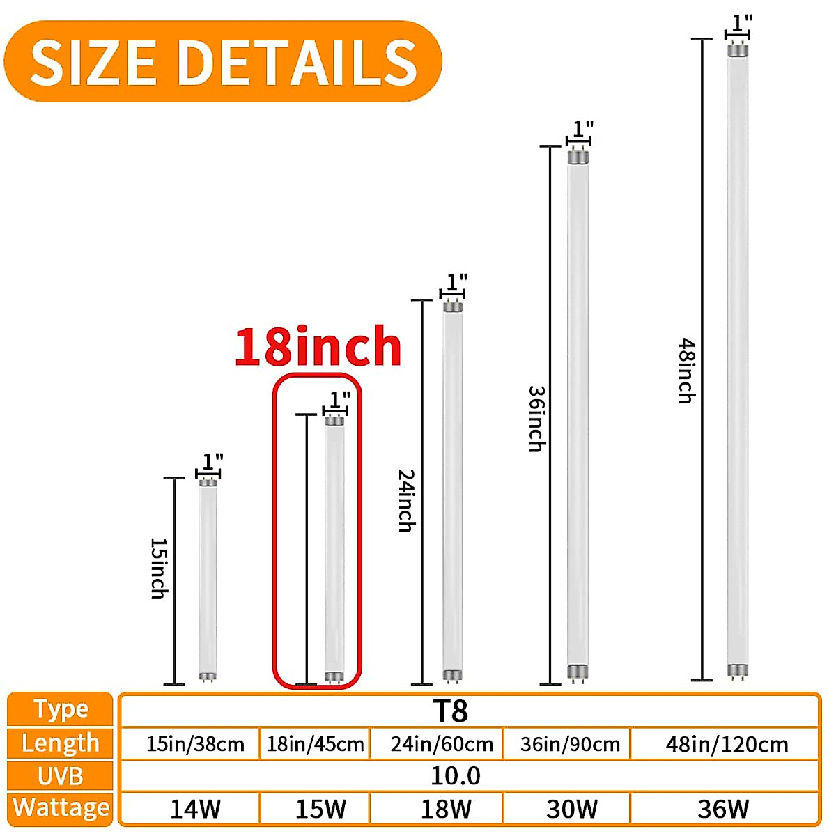 LUCKY HERP 18inch 15W T8 UVB 10.0 Reptile Light, UVA UVB Bulb, Fluorescent Lamp for Reptiles Amphibian