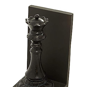 Deco 79 Resin Chess Bookends with King and Queen, Set of 2 5"W, 8"H, Black