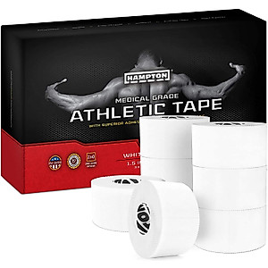 Hampton Adams (8 Pack - 45ft Rolls White Sports Medical Athletic Tape - No Sticky Residue & Easy Tear - for Athletes, Trainers & First Aid Injury Wrap: Fingers Ankles Wrist - 1.5 in x 15 Yards a Roll