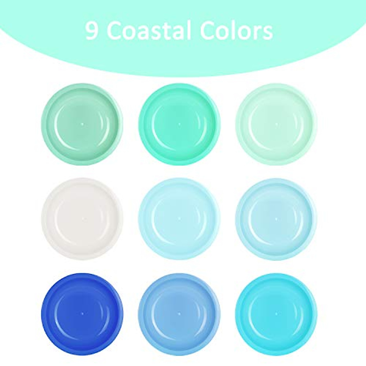 Youngever 54 pcs Plastic Kids Dinnerware Set of 9 in 9 Coastal Colors, Toddler Dining Set, Cups, Kids Plates, Kids Bowls, Flatware Set, Kids Dishes Set