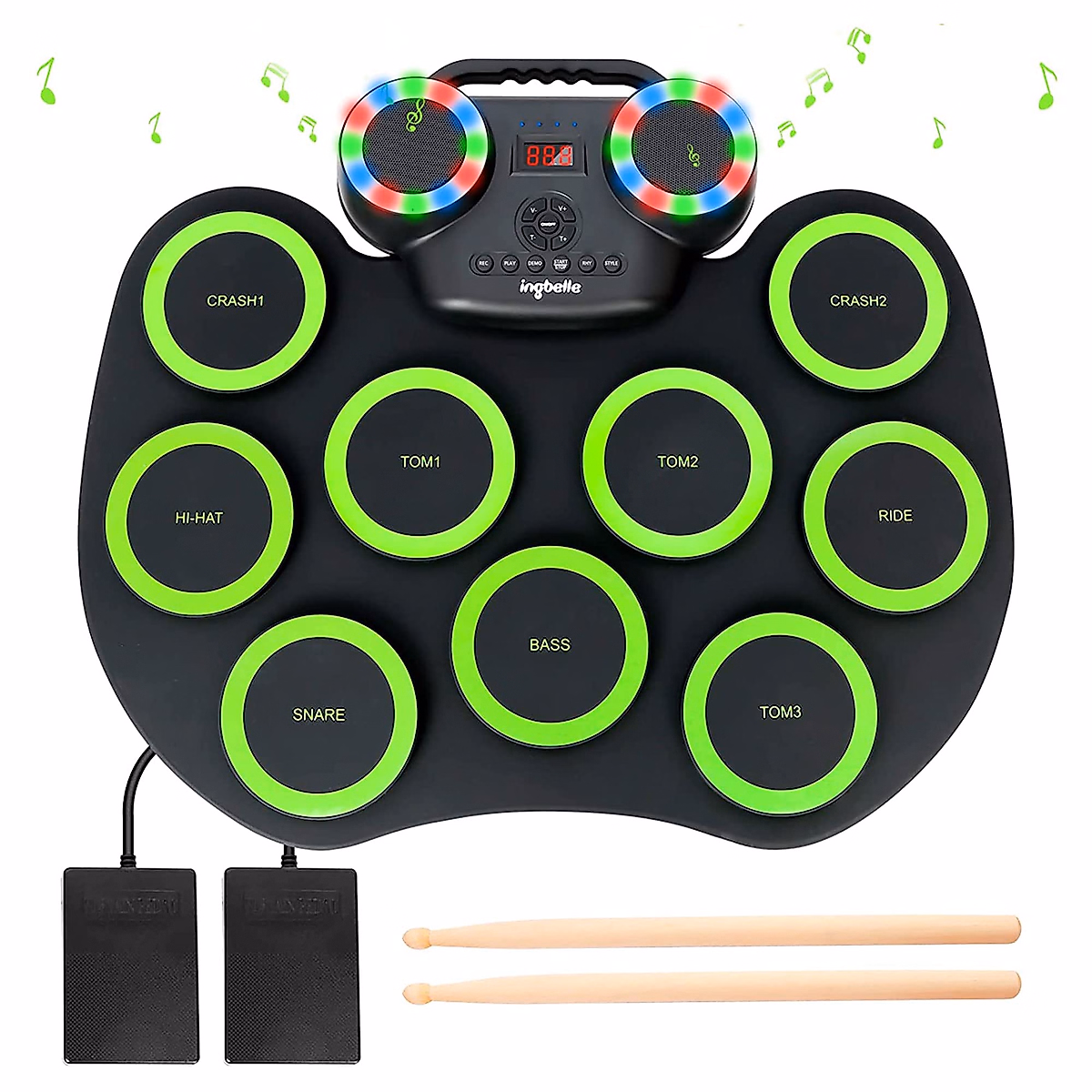 Electronic Drum Set, 9 Drum Pads, Roll up Electric Drum Set with Headphone Jack, Built-in Dual Speaker, Drum Stick, Foot Pedals, Best Gift for Christmas Holiday Birthday