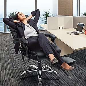 Massage Reclining Office Chair with Footrest, Home Office Chair with Lumbar Pillow, Comfortable Office Chair Computer Desk Chair with Height and Back Angle Adjustable, 280 lb Capacity, Black