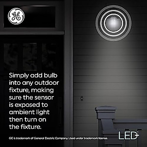 GE LED+ Dusk to Dawn LED Light Bulbs with Sunlight Sensors, Automatic On/Off Light Sensing Bulbs, Outdoor Decorative Bulbs, Soft White (Pack of 2)