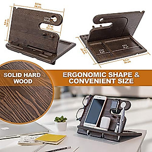 TESLYAR Wood Phone Docking Station Ash Key Holder Wallet Stand Watch Organizer Men Husband Wife Anniversary Dad Birthday Father Graduation Gadgets Compatible with iPhone AirPods iWatch