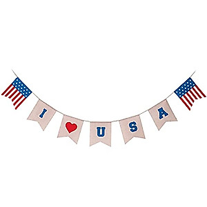 hogardeck 4th of July Decorations, Premuim Imitation Linen Patriotic Bunting, Double Sided American Independence Day Decorative Banner, Indoor Outdoor USA Mantel Fireplace Hanging Decor