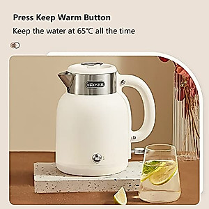 Bear ZDH-C15C1 Electric Kettle for Coffee & Tea, Stainless Steel Hot Water Boiler with Keep Warm Function, Auto Shut-Off, BPA Free, 1.5l, Ivory White