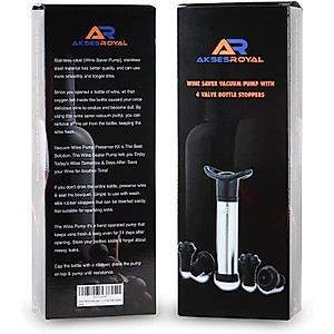 Aksesroyal Wine Pump with Valve Wine Stoppers (Silver 4 Stoppers)