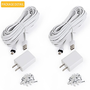 iTODOS 2 Pack 20ft/6m Power Cable and Adapter Compatible with SimpliSafe Wireless Outdoor Security Camera, Weatherproof Outdoor, Flat Charging Cable for SimpliSafe Outdoor Camera - White
